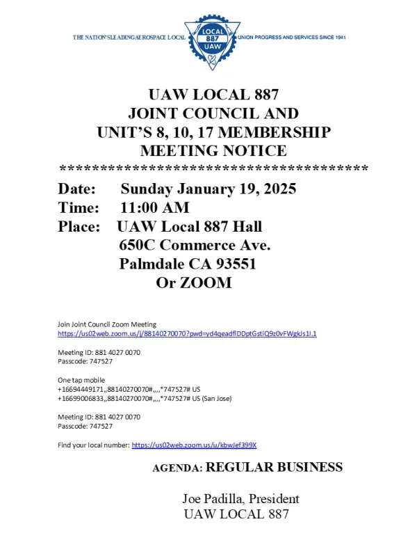 Local 887 Joint Council Unit 8, 10, & 17 Meeting | UAW Local 887